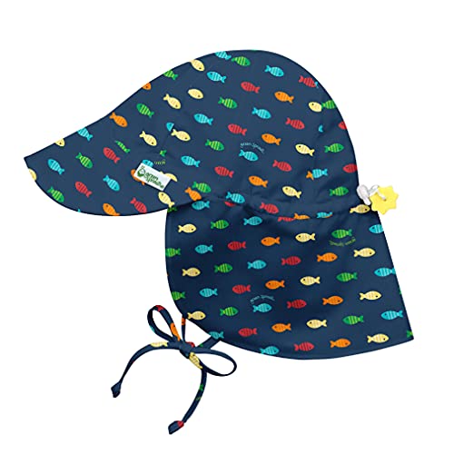 green sprouts i Play Baby Boys' Flap Sun Protection Hat, Navy Fish Geo, 0-6 Months