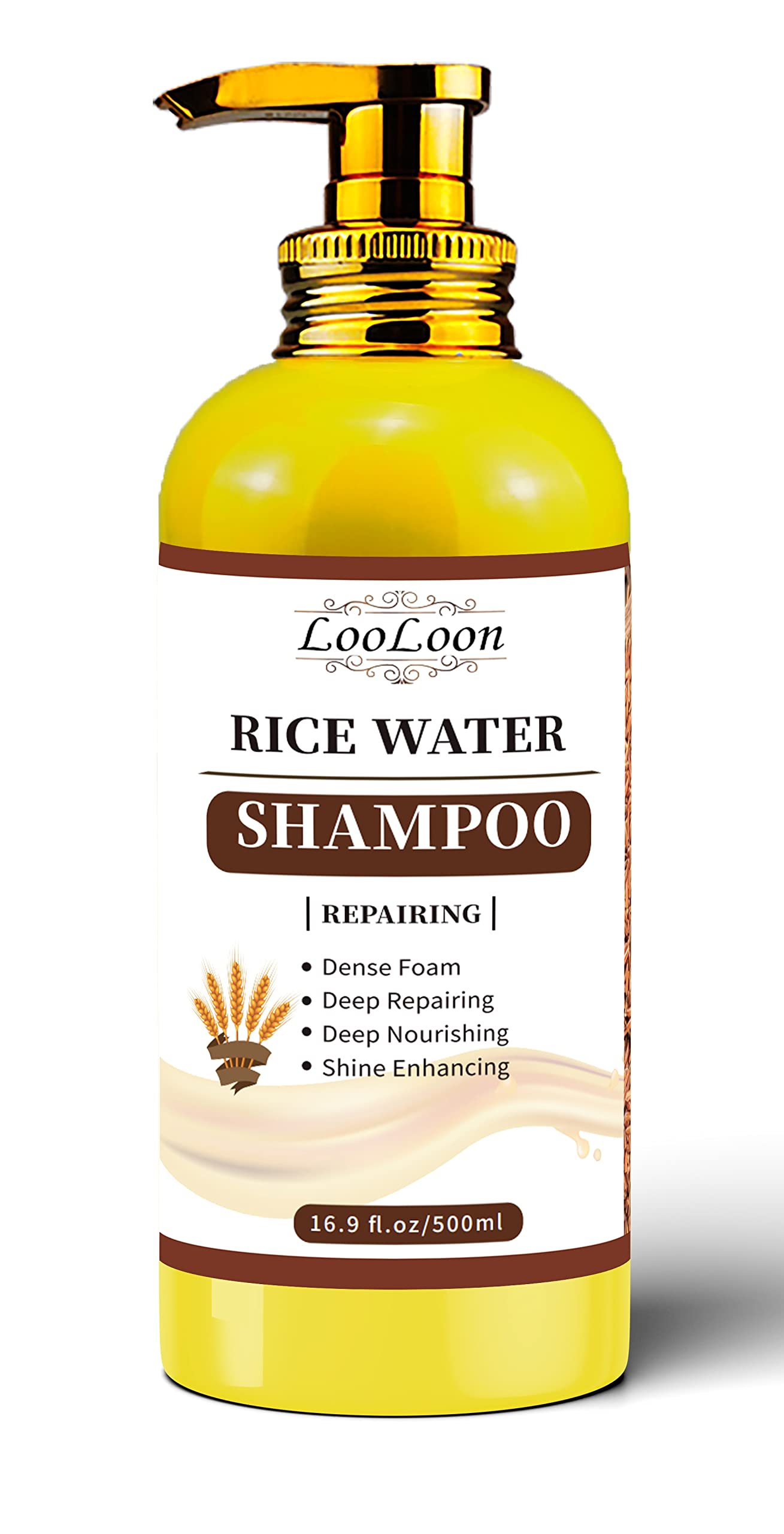 Looloon Rice Water Shampoo and Conditioner Set, 500ml (16.9 oz): Fermented Rice Water for Hair Growth, Moisturizing, Strengthening, and Damaged Hair Repair