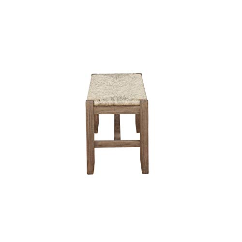 Unknown1 40-inch Wood Bench with Rush Seat Natural Solid Rustic Finish