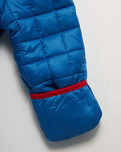 DKNY Baby Boys’ Snowsuit – Hooded Fleece Lined Warm Winter Jumpsuit – Zip Snow Pram for Newborns and Infants (0-24M), Size 3-6 Months, Blue