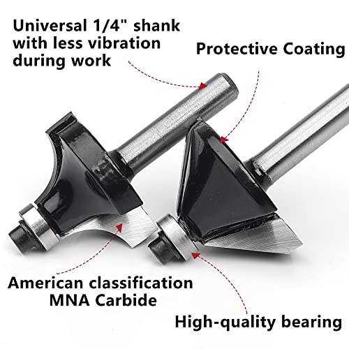 MNA Router Bit Set 12 Pieces 1/4 Inch Shank, European Style Router Bits Kit 12P, Carrying Case