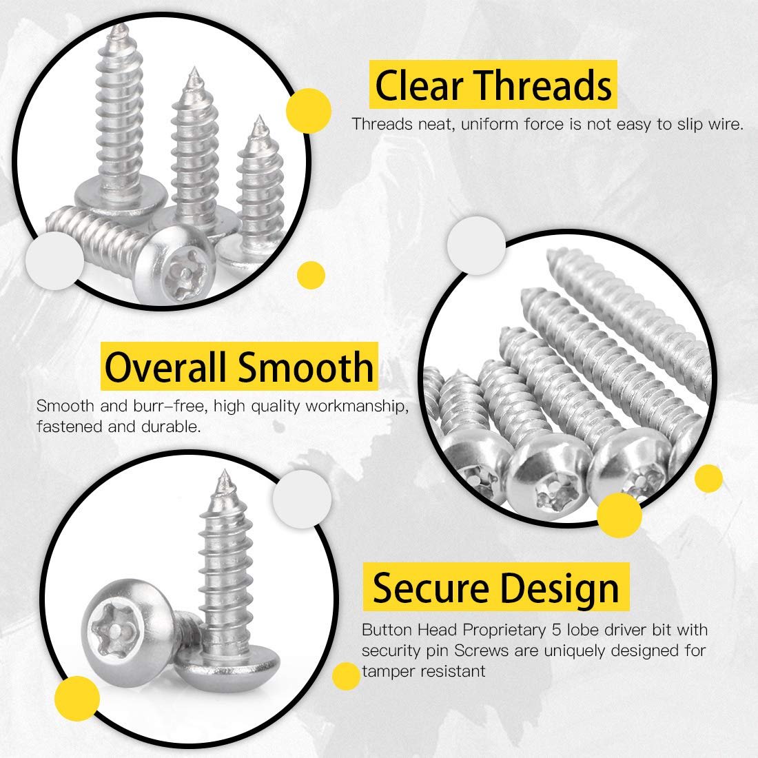 Hilitchi 210 Pcs #10 Stainless Steel Button Head Torx Sheet Metal Screws Silver Security Anti-Theft Tamper Proof Screws Assortment Kit with Screwdriver Bit T25 (#10 x 1/2" ~ #10 x 1-1/2")