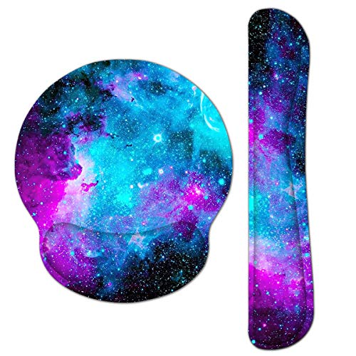 AORTDES Memory Foam Set Ergonomic Keyboard Mouse Pad Wrist Support - Keyboard Wrist Rest for Computer/Laptop/Gaming/Office - Comfortable & Lightweight for Easy Typing & Pain Relief(Gorgeous Galaxy)