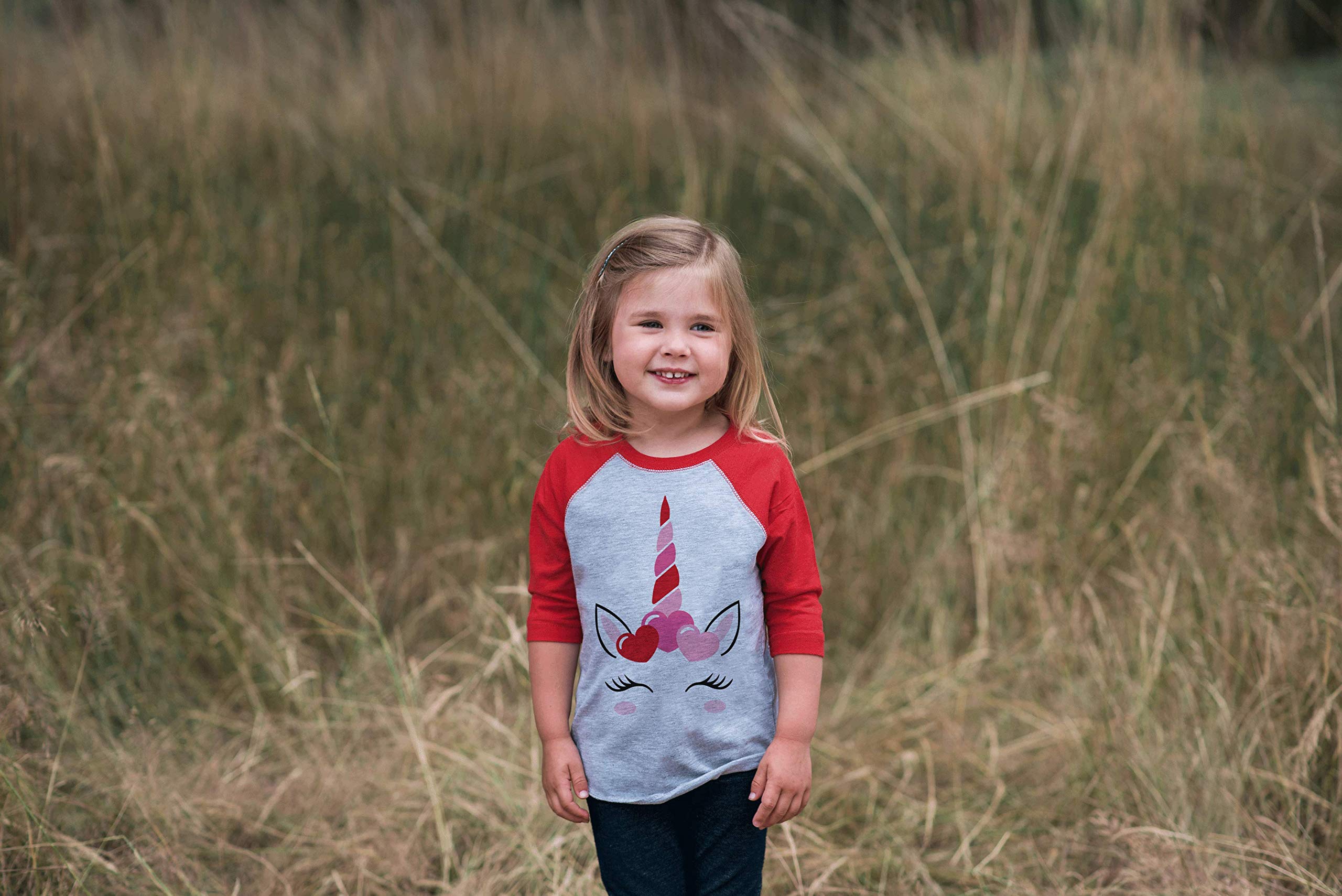 7 ate 9 Apparel Girl's Valentine's Day Unicorn Red Baseball Shirt T-Shirt 18 Months