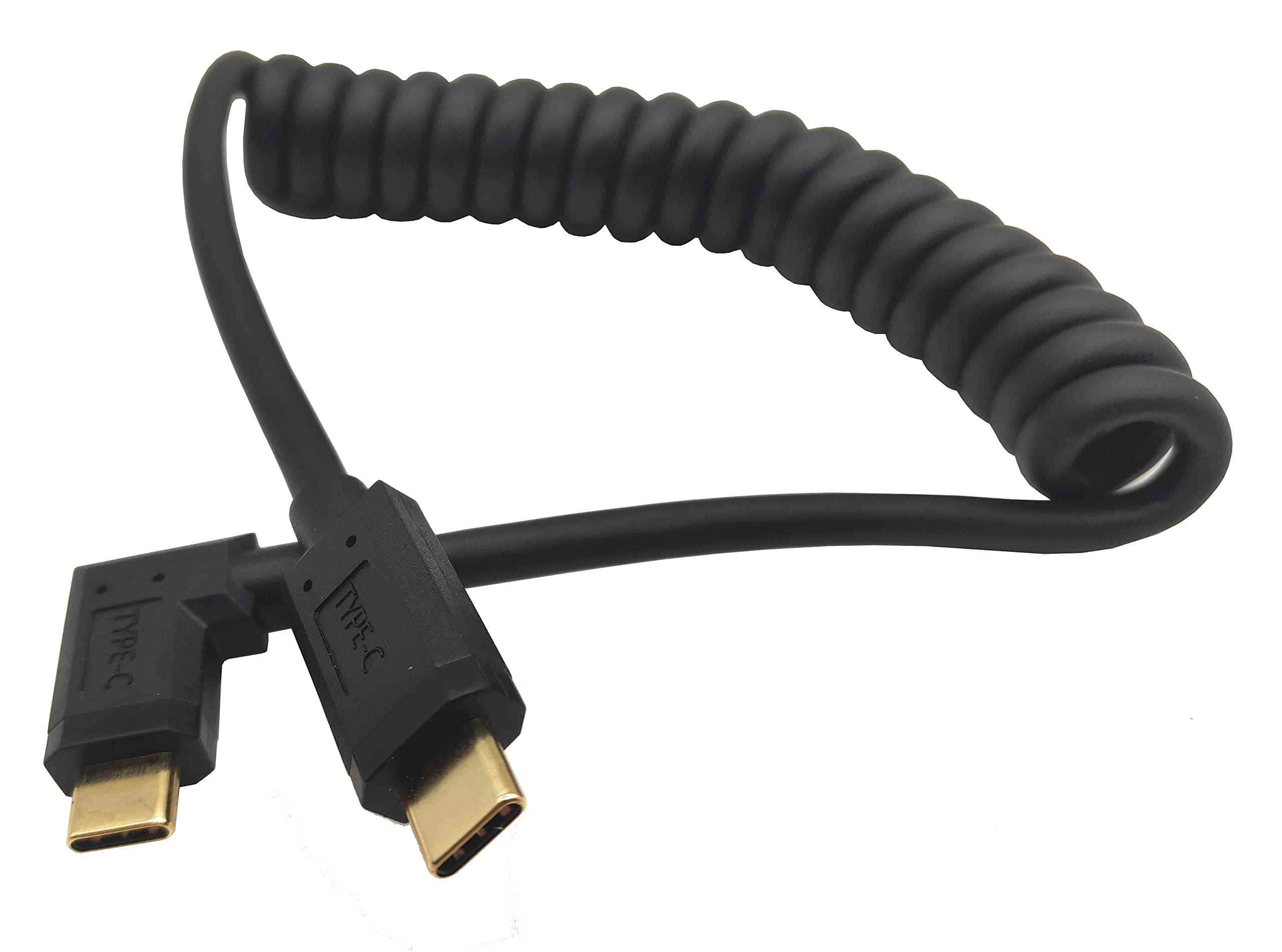 Qaoquda USB C Cable, USB 3.1 Type C (USB-C) Male to Male Coiled Spring Spiral Cable, 3A 10Gbps Fast Charging, Data Extension Cable, Stretched 3FT/1M (M/M Left & Right)