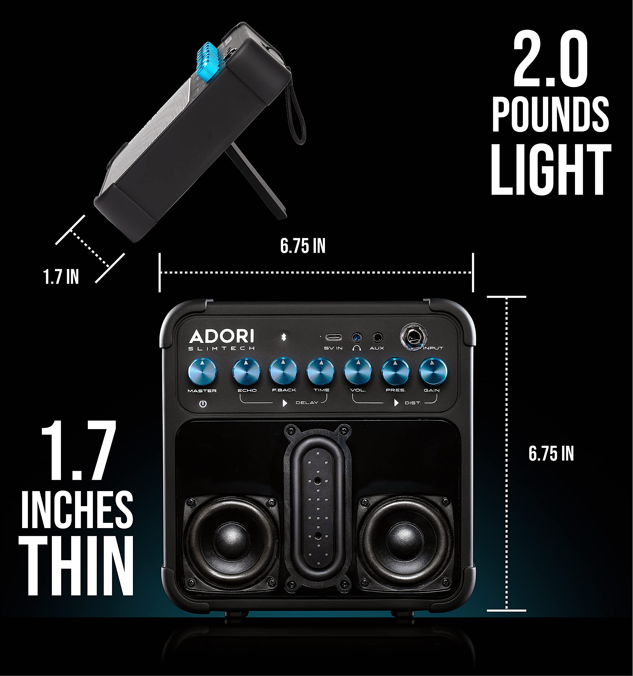 Adori Slimtech - Bluetooth Mini Guitar Amp, Portable Guitar Amp with Rechargeable Type-C 10 Hour Play. Ultimate Electric Guitar Practice Amplifier