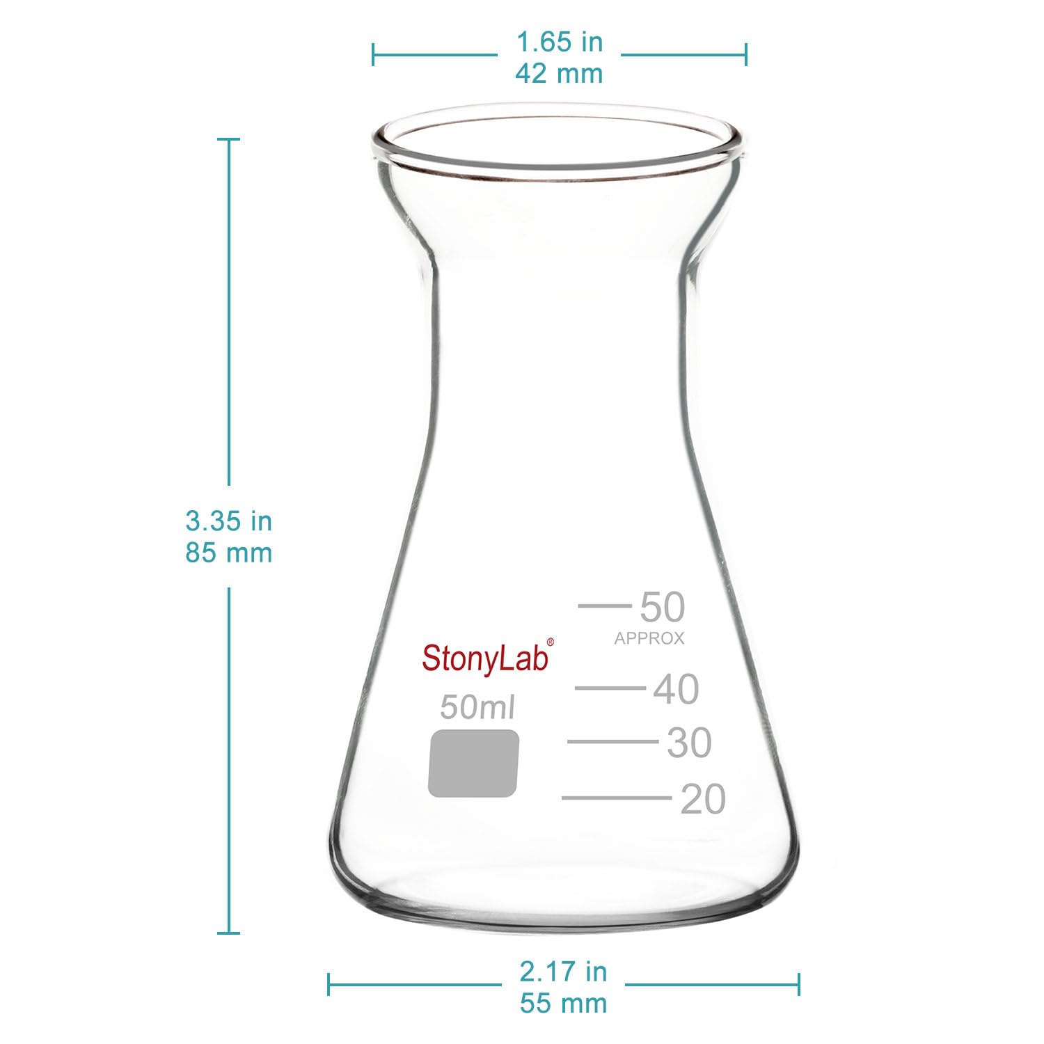 stonylab Glass Wide Mouth Erlenmeyer Flask, 500 ml Borosilicate Glass Erlenmeyer Flask with Heavy Duty Rim, 1 Pack