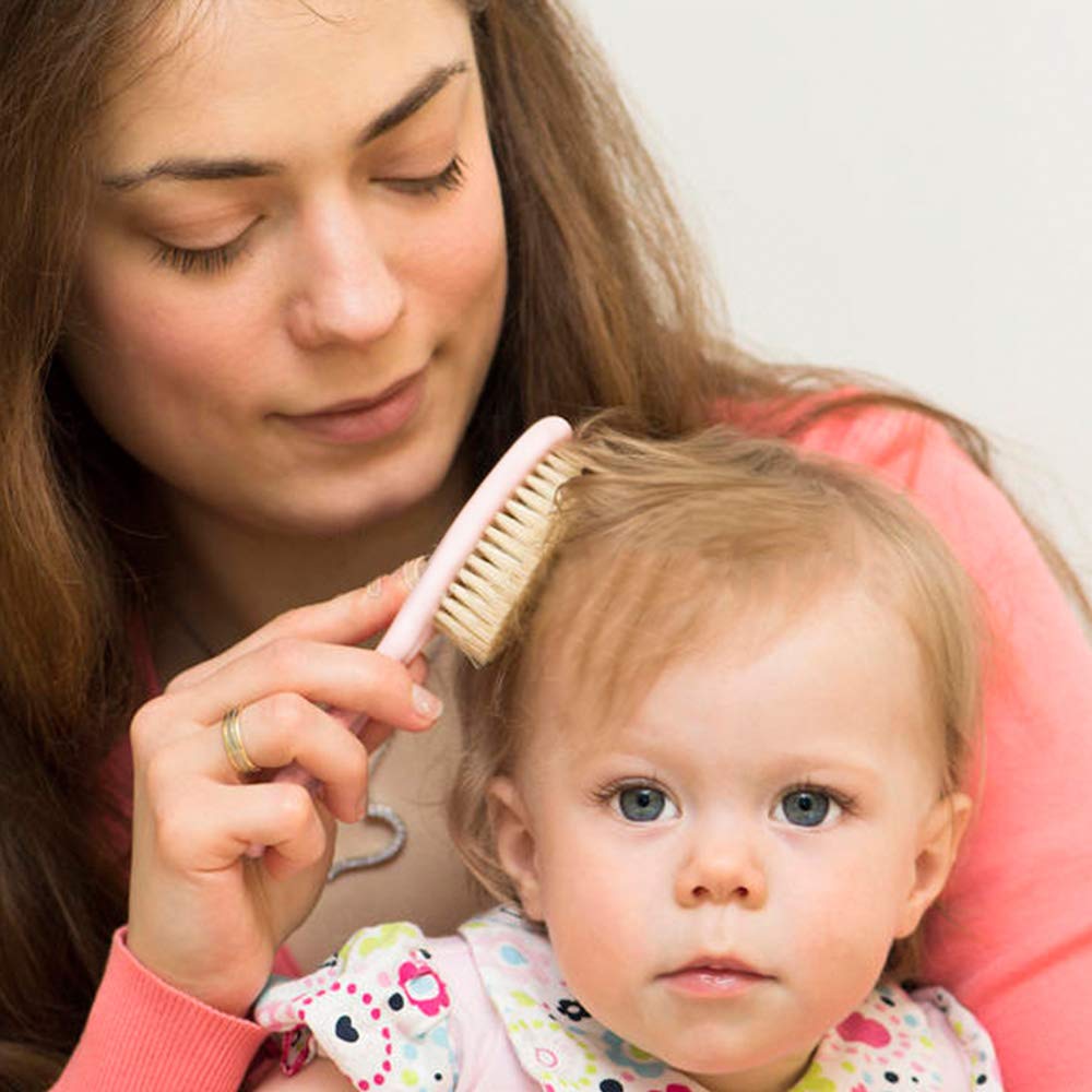 Baby Hair Brush and Comb Set for Newborns & Toddlers,Natural Soft Bristles,Ideal for Cradle Cap, Baby Registry Gift (Pink)