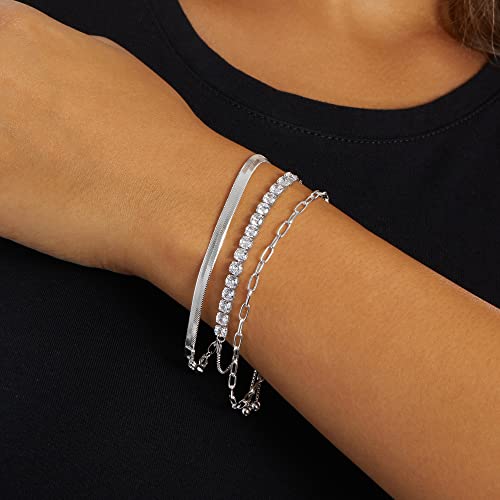 Amazon Essentials Sterling Silver Plated CZ Adjustable Tennis Bracelet 9.5", Sterling Silver