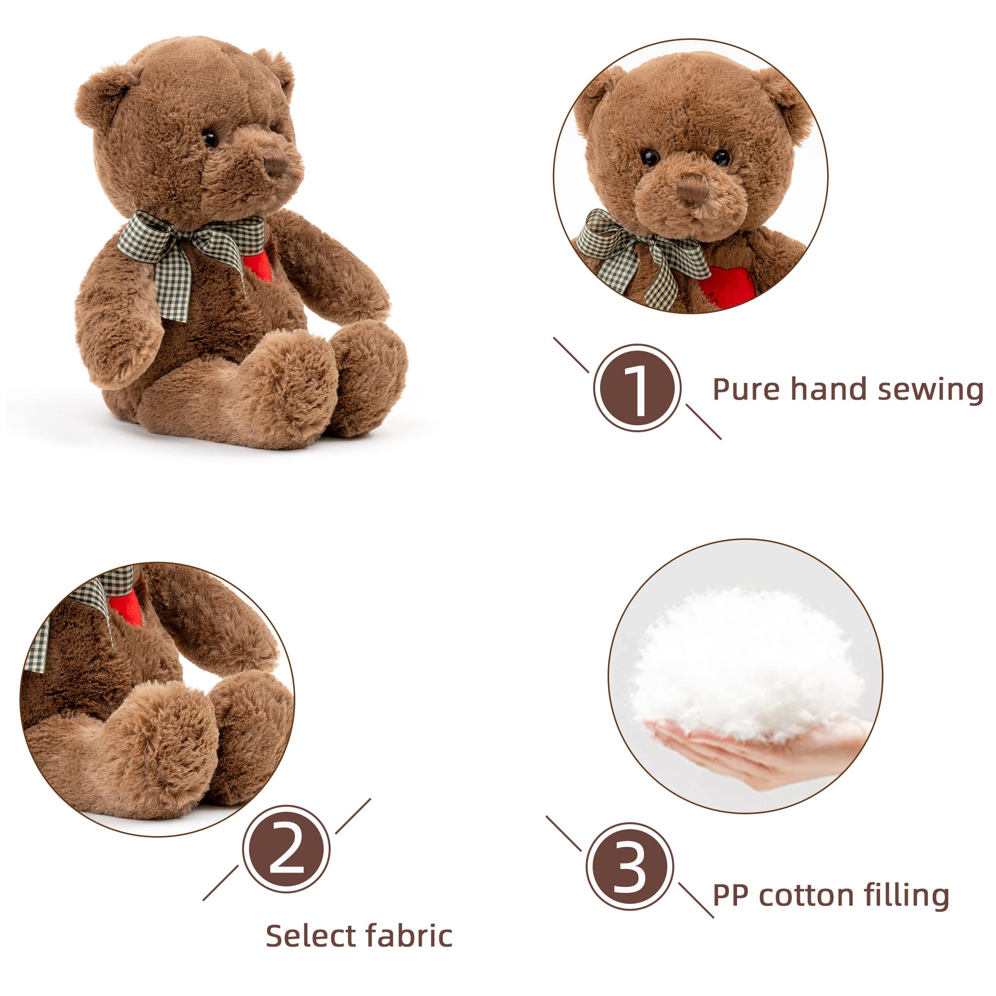 Adorlynetty 11.4β Small Teddy Bear with Heart Cute Brown Teddy Bear Stuffed Animals for Valentines Day Soft Bear Plushie Toy Stuffed Bear Plush Gifts for Girlfriend Kid