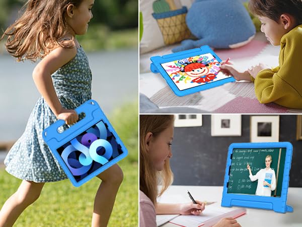 AVAWO Kids Case for iPad Air 6th Generation 2024(M2)/Air 5 2022/Air 4th 2020, iPad Air 10.9 Case & Pro 2nd/3rd Gen- Light Weight Shockproof Handle Stand Case for Kids Child Toddlers Boys, Blue
