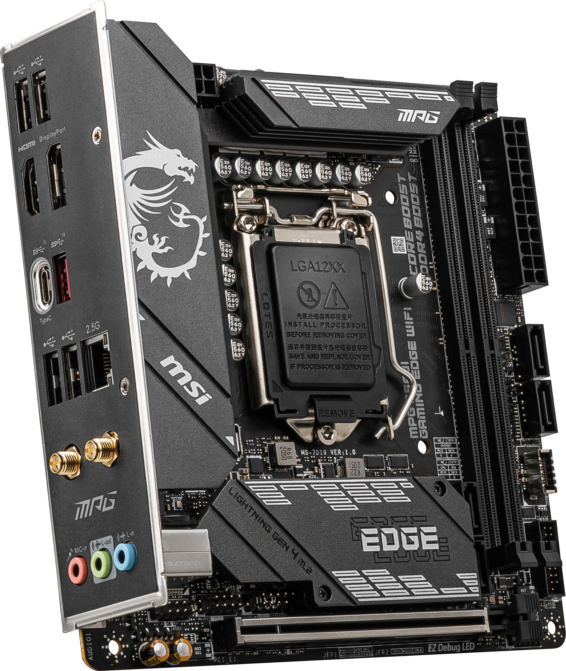 MSI MPG B560I Gaming Edge WiFi Gaming Motherboard (m-ITX, 11th/10th Gen Intel Core, LGA 1200 Socket, DDR4, CFX, M.2 Slots, USB 3.2 Gen 2, 2.5G LAN, DP/HDMI, Wi-Fi 6E)