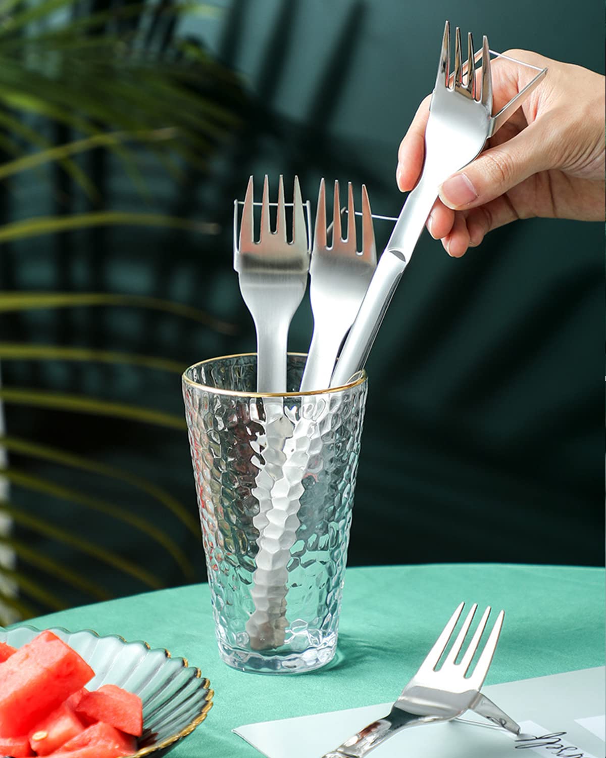 2 PCS Watermelon Slicer Cutter, 2-in-1 Watermelon Fork Slicer, Stainless Steel Cutting Fork Artifact, Fruit Watermelon Carving and Cutting for Home Party (2)