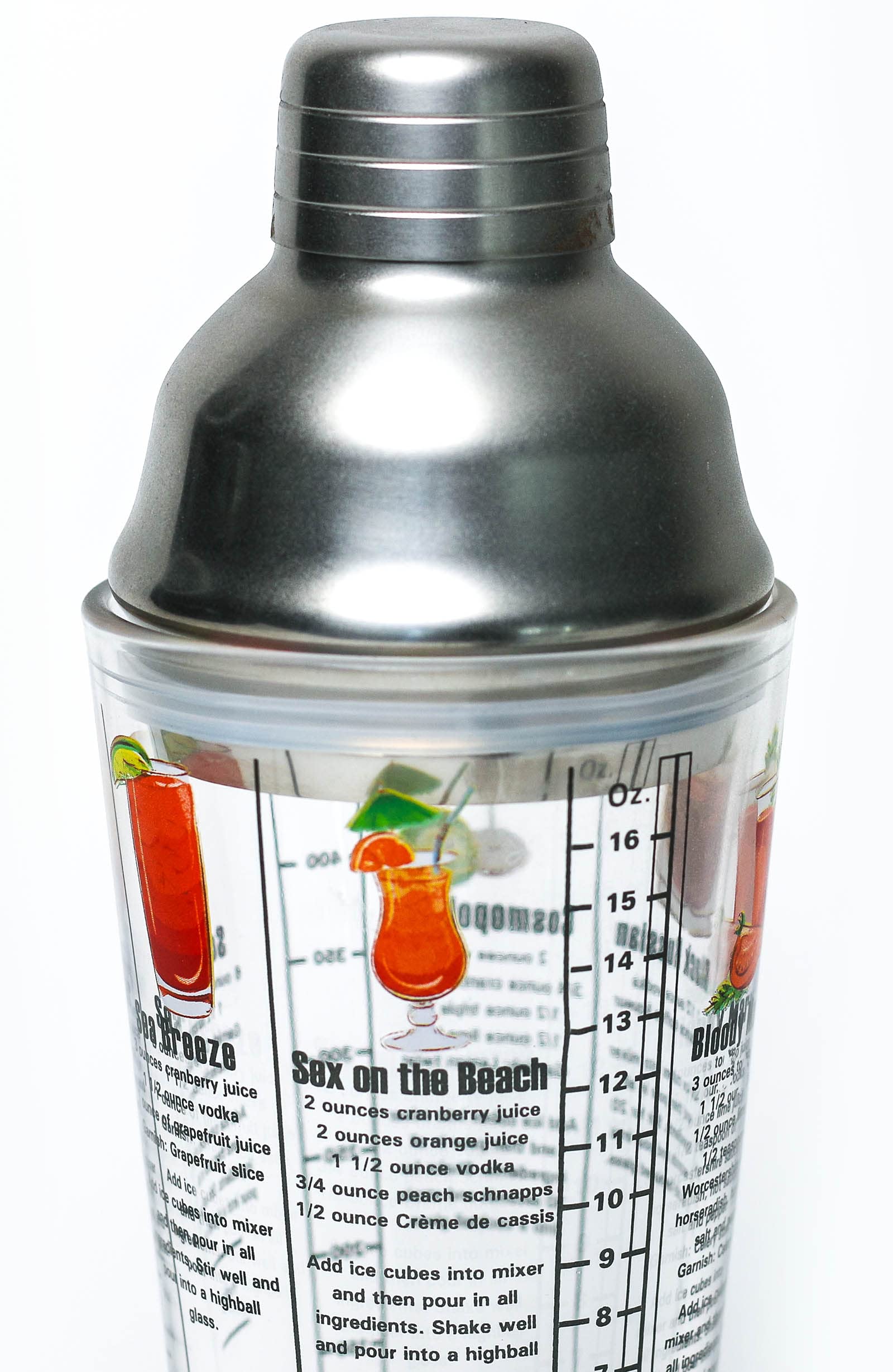 14 oz Recipe Glass Cocktail Shaker With Strainer Top - Includes 6 Cocktail Drink Recipes (Vodka Theme)