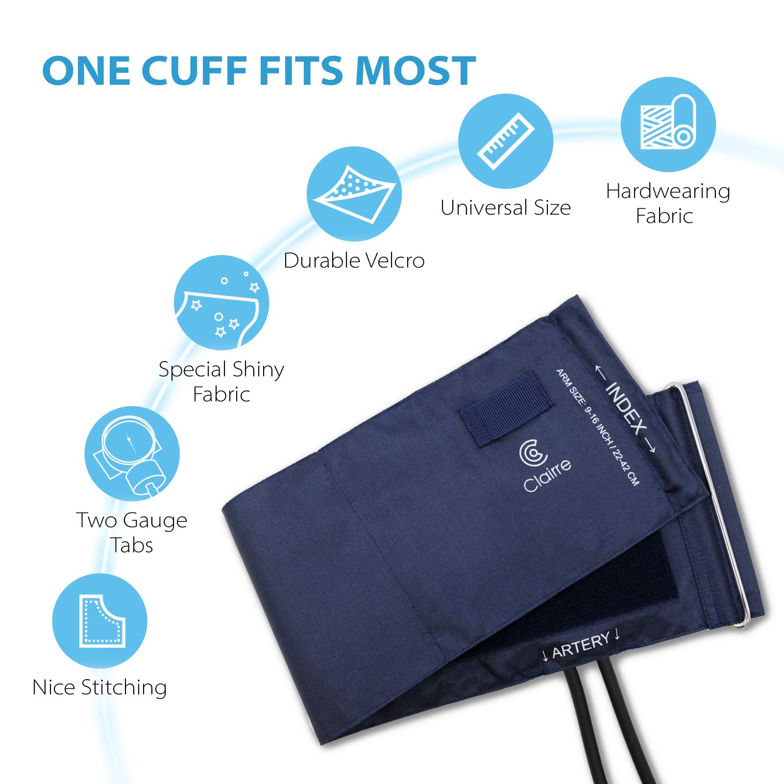 Clairre Professional Sphygmomanometer Manual Blood Pressure Cuff and Stethoscope Kit for Nurses/Doctors/Nursing Students, Carrying Case Included, Universal Cuff Size: 9-16 inch (Navy Blue)