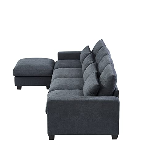 130" L-Shaped Convertible Modular Sectional Sofa with Reversible Chaise, Feather Filled, 5-Seat, 4 Pillows