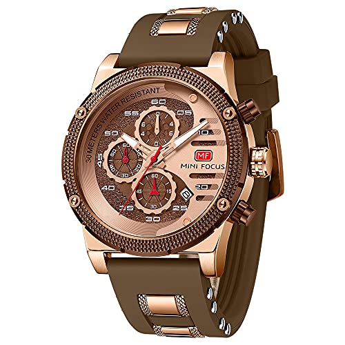 AIMES Mens Watches Chronograph Casual Leather Watch Analog Quartz Movement Stylish Sports Designer Wrist Watch 30M Waterproof Elegant Gift Watch for Men