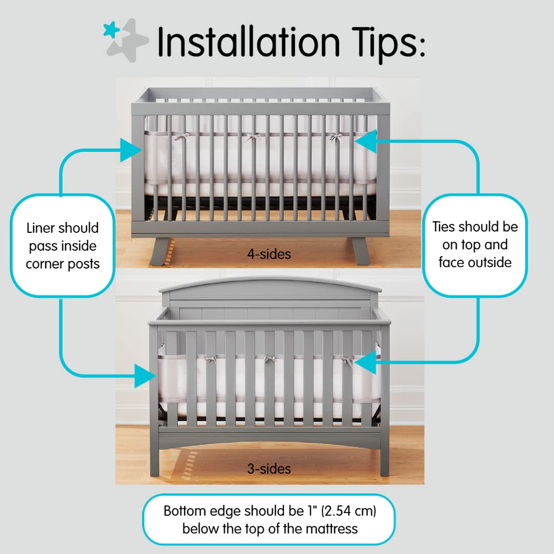 AirflowBaby Breathable Mesh Liner for Full-Size Cribs, 9" H (23cm) Essential 2mm Mesh, Gray (Size 4FS Covers 3 or 4 Sides)