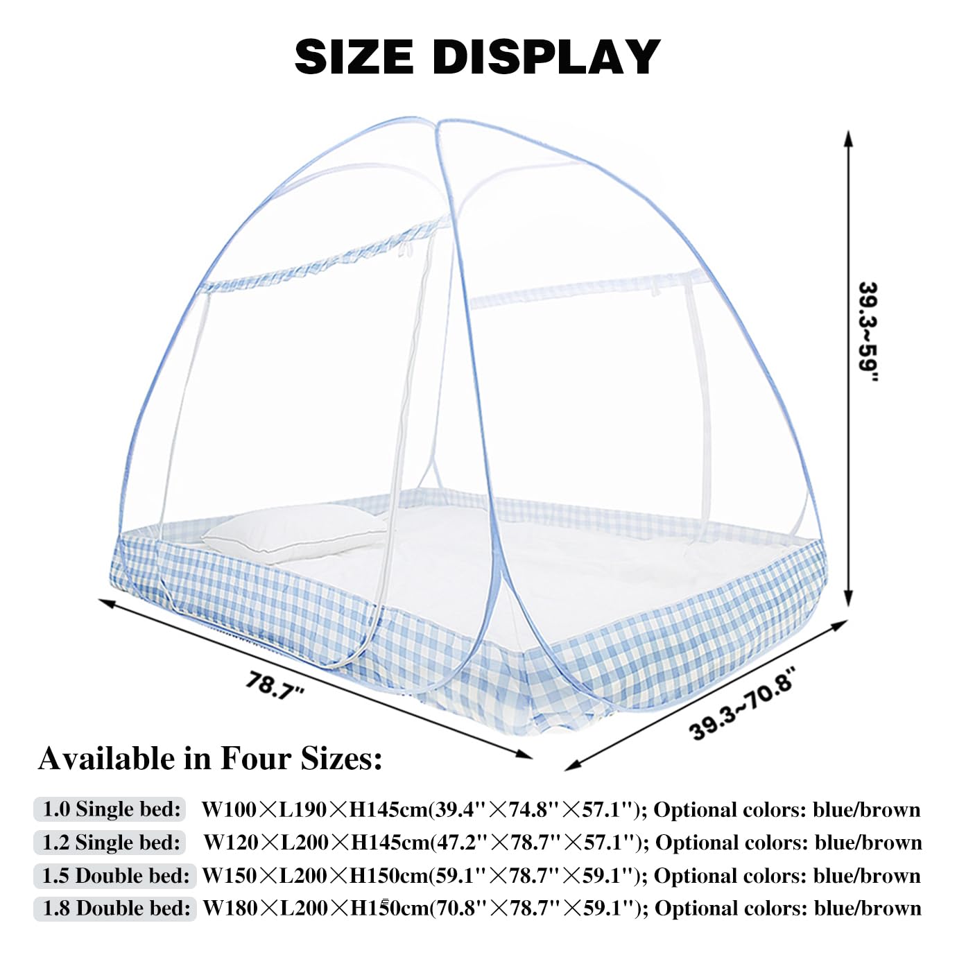 Tinyuet Mosquito Net for Bed, Portable Double Door Pop-up Mosquito Netting with Net Bottom, 59x78.7in Bed Tent for Indoor and Outdoor Use, Insect Screen - Brown Edge