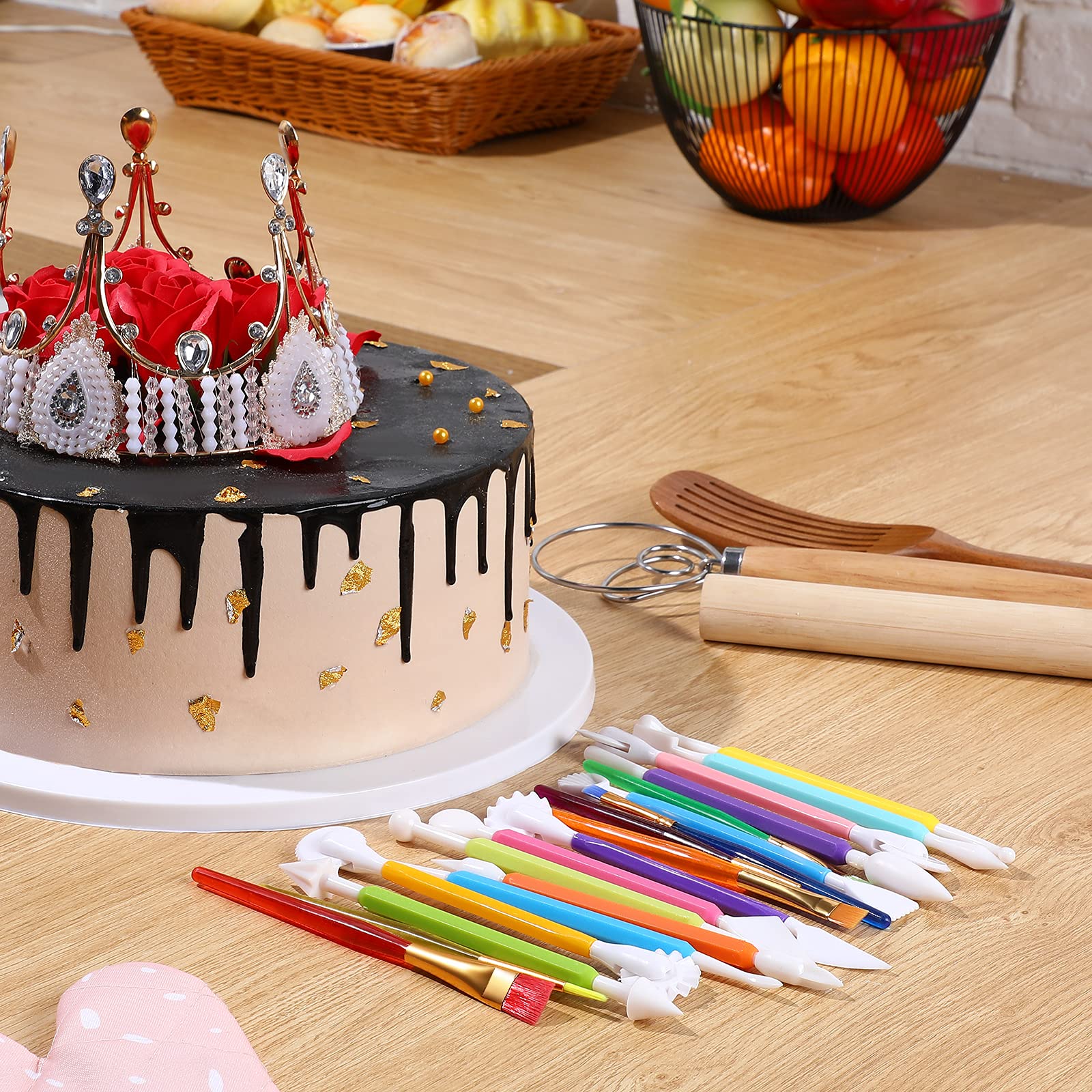 19 Pieces Cake Decorating Tools,Cookie Fondant Modeling Set,Marshmallow Sculpting Brush and Fondant Modeling Tools for DIY Cake Sugar Gum Paste Decorating Supplies
