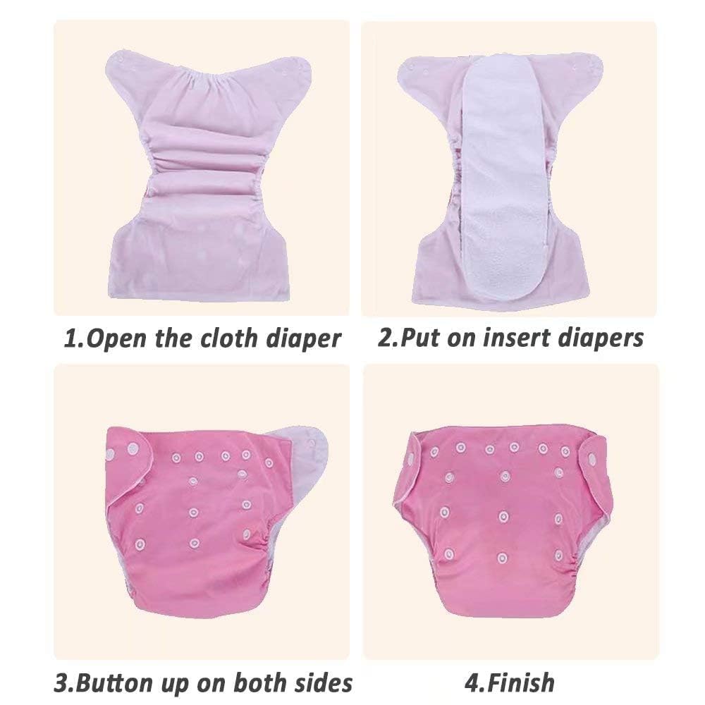 Baby Cloth Diapers Washable Reusable Diapers for Baby Girls and Boys, One Size Adjustable 7 Pack with 7 Inserts and 1 Storage Bag