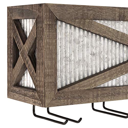 Autumn Alley Rustic Barn Door Wine Rack with Glass Storage - Country Home Decor Rustic Farmhouse for Kitchen, Dining Room β Wood and Metal Wine Wall Mount Storage β Holds 5 Bottles, 4 Stemmed Glasses