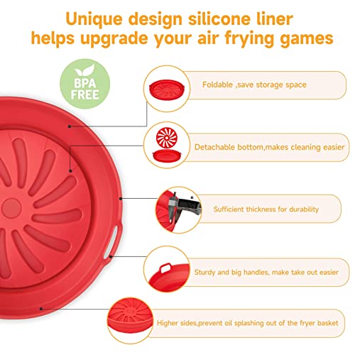 2 Pcs Silicone Air Fryer Liners for 3 to 7 QT,Collapsible Silicone Liners for Air Fryer Basket, Reusable Silicone Pot Baking Tray Oven Accessories Easy Cleaning Heat Resistant -Top 8.2'' Bottom 7''