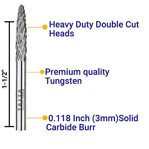 20PC Carbide Double/Single Cut Burr Set - 3mm Shank, Rotary Tool Cutting Bits - Accessories for Dremel, Fordom, Flex Shaft, Dewalt and Multitools - for Wood Carving, Metal Working and Engraving.