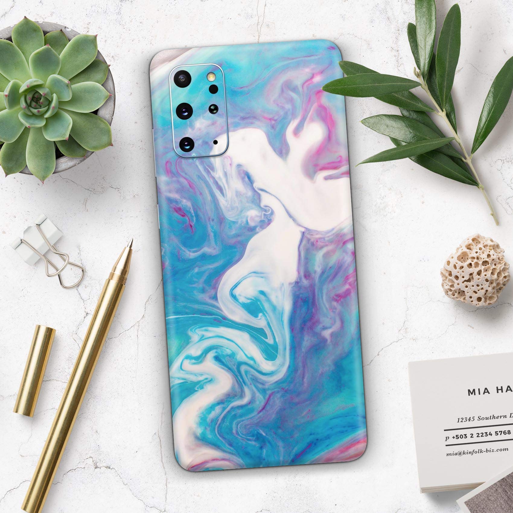 DesignSkinz Marbleized Blue Paradise V45 Protective Vinyl Decal Wrap Skin Cover Compatible with The Samsung Galaxy S20 (Screen Trim & Back Glass Skin)