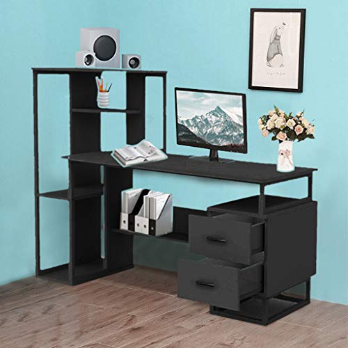 Computer Desk with Storage Shelves, Writing Study Table with Bookshelves Modern Study Desk Stable Student Desk for Small Space, Wood Desk Home Office Workstation