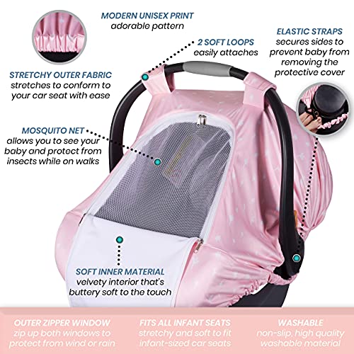 Car Seat Covers for Babies Girls Car Seat Canopy Stroller Cover for Spring Autumn Winter Car Seat Cover Infant Girl Babies Stretchy and Kick Proof with Net Multi Use Soft & Breathable