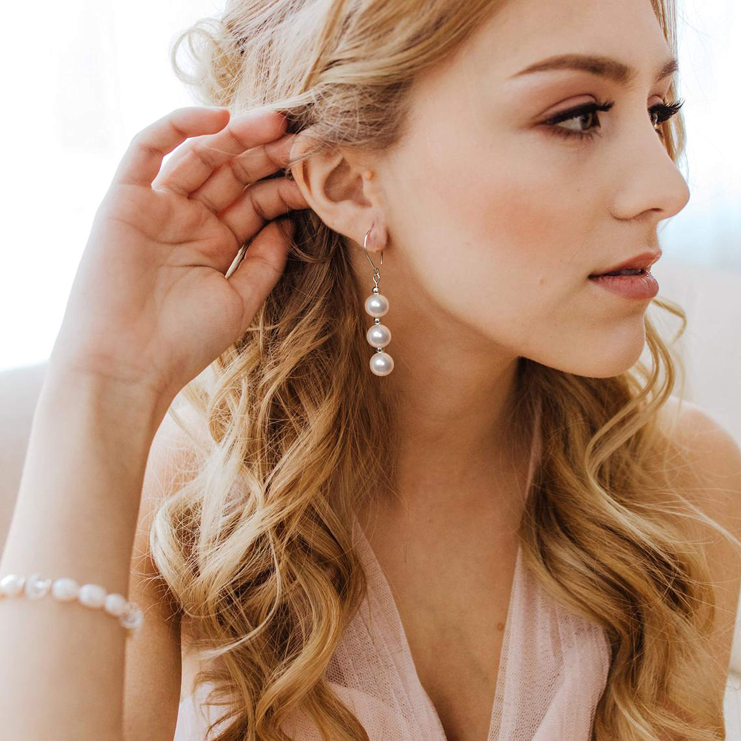 14K Gold Plated Round Bead Ball Drop Earrings for Women Minimal Lightweight Long Dangling Dangle Hoop Wedding Earrings for Brides Bridesmaid Prom Anniversary