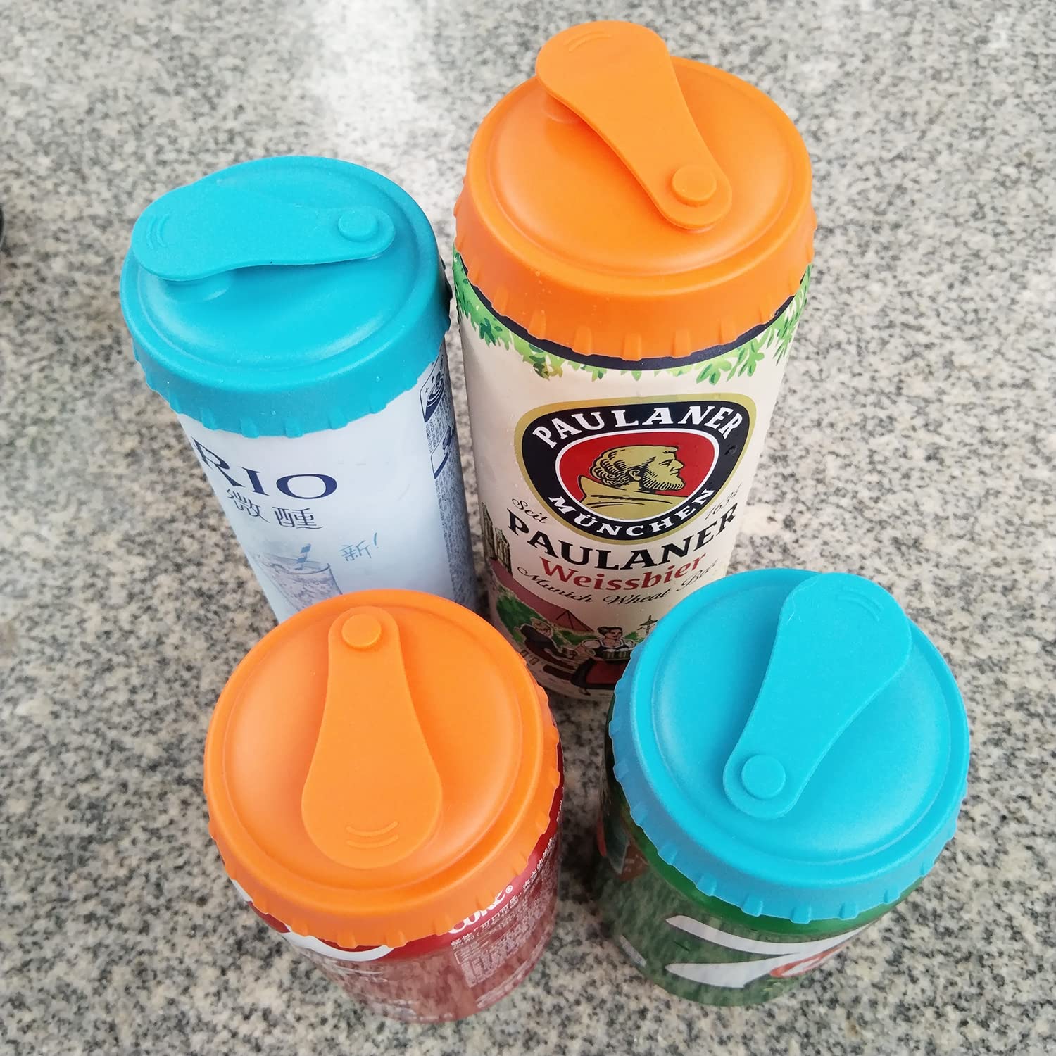 2 Pack Reusable Silicone Can Protector Lid or Covers with Resealable Nozzle for Standard Soda/Beverage/Beer Cans - Prevents Spills - Retains Fizz - BPA-Free (Orange & Blue)