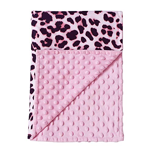 Messy Code Baby Blanket Super Soft Minky Plush Blanket with Double Layer Dotted Backing for Babies,Pink Leopard Printed Reversible Blanket 30x40 Inch