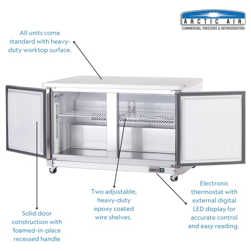 Arctic Air AUC60F 60-Inch Two-Door Undercounter Work Top Freezer, Stainless Steel, 1/2-HP, 115v