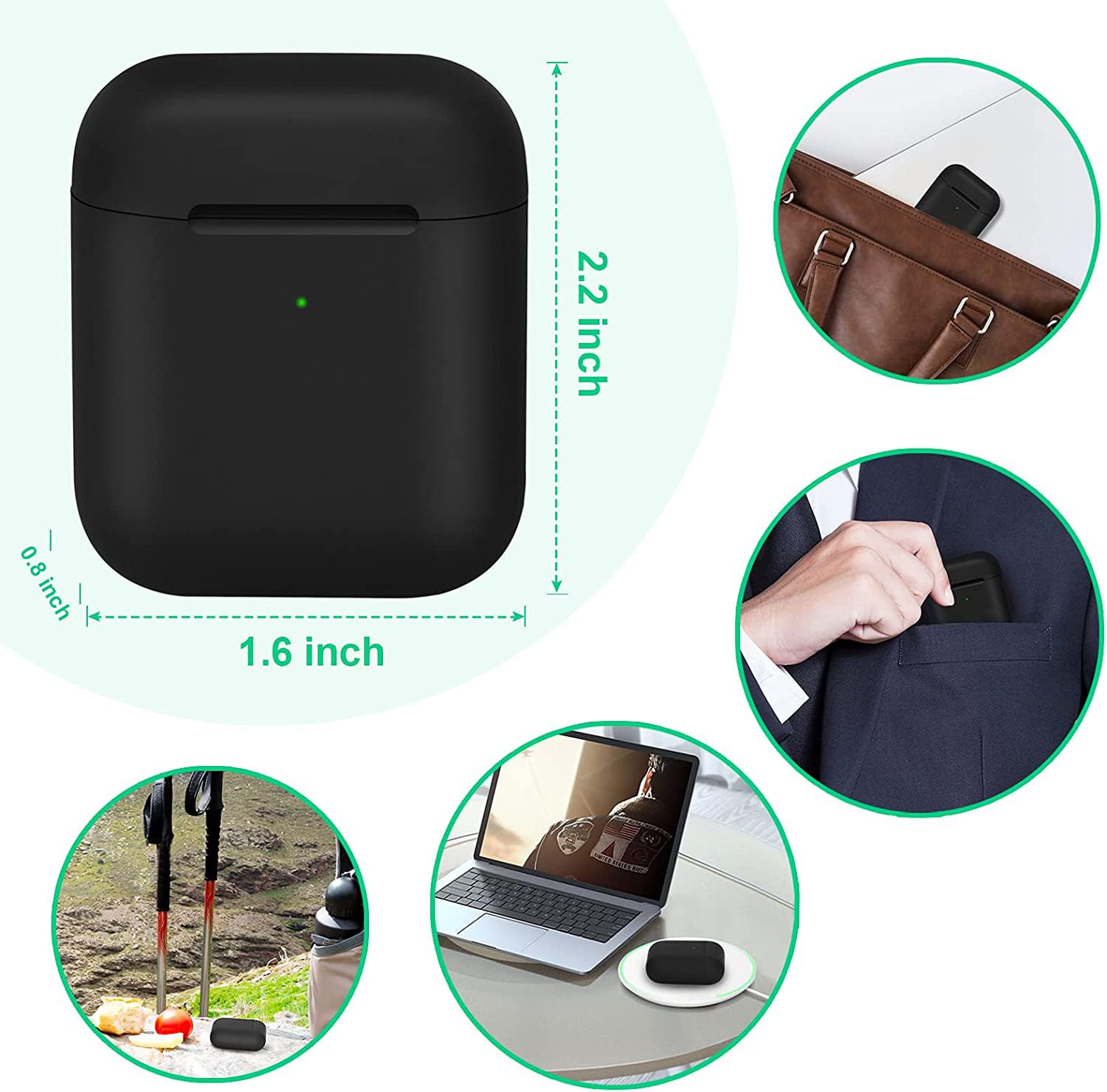 Airpods Wireless Charging Case Replacement, Wireless Charger Battery Case Compatible with AirPods 1 & 2, NO EARPODS (Black)