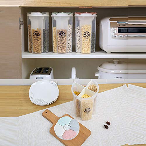 Cereal Storage Container, Airtight Food Storage Container BPA Free Plastic Cereal Dispenser Large Kitchen Storage Keeper with Lids and Compartments for Grain, Sugar, Flour, Rice, Nuts, Snacks (2.5L)