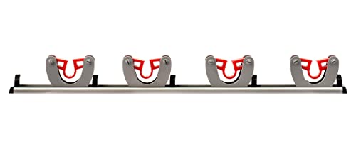 Alpine Industries Mop and Broom Holder Track - 5 Hooks 4 Holders Sliding Cleaning Tool Organizer - Heavy-Duty Adjustable Wall Mount Space Saving Storage Solution (4 Holders - 5 Hooks)