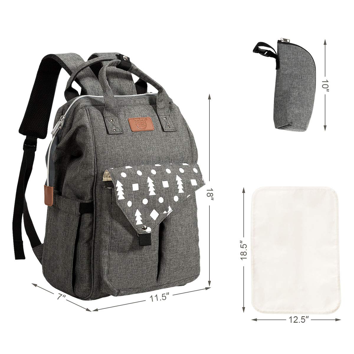 BABY JOY Diaper Bag Backpack, Waterproof Stylish Multifunction Large Capacity Travel Back Pack, Maternity Nappy Bag for Baby Care W/Stroller Straps, Changing Pad, Built-in USB Charging Port, Gray
