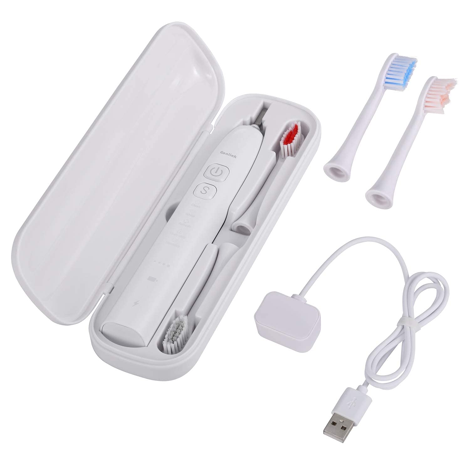 URYOUTH Ultra Whitening Toothbrush - 5 Brush Heads & Travel Case (White)