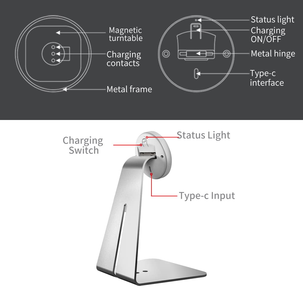 EMONITA Magnetic iPad Stand with 360° Adjustable Rotatable Charging Port iPad Cases - Silver
