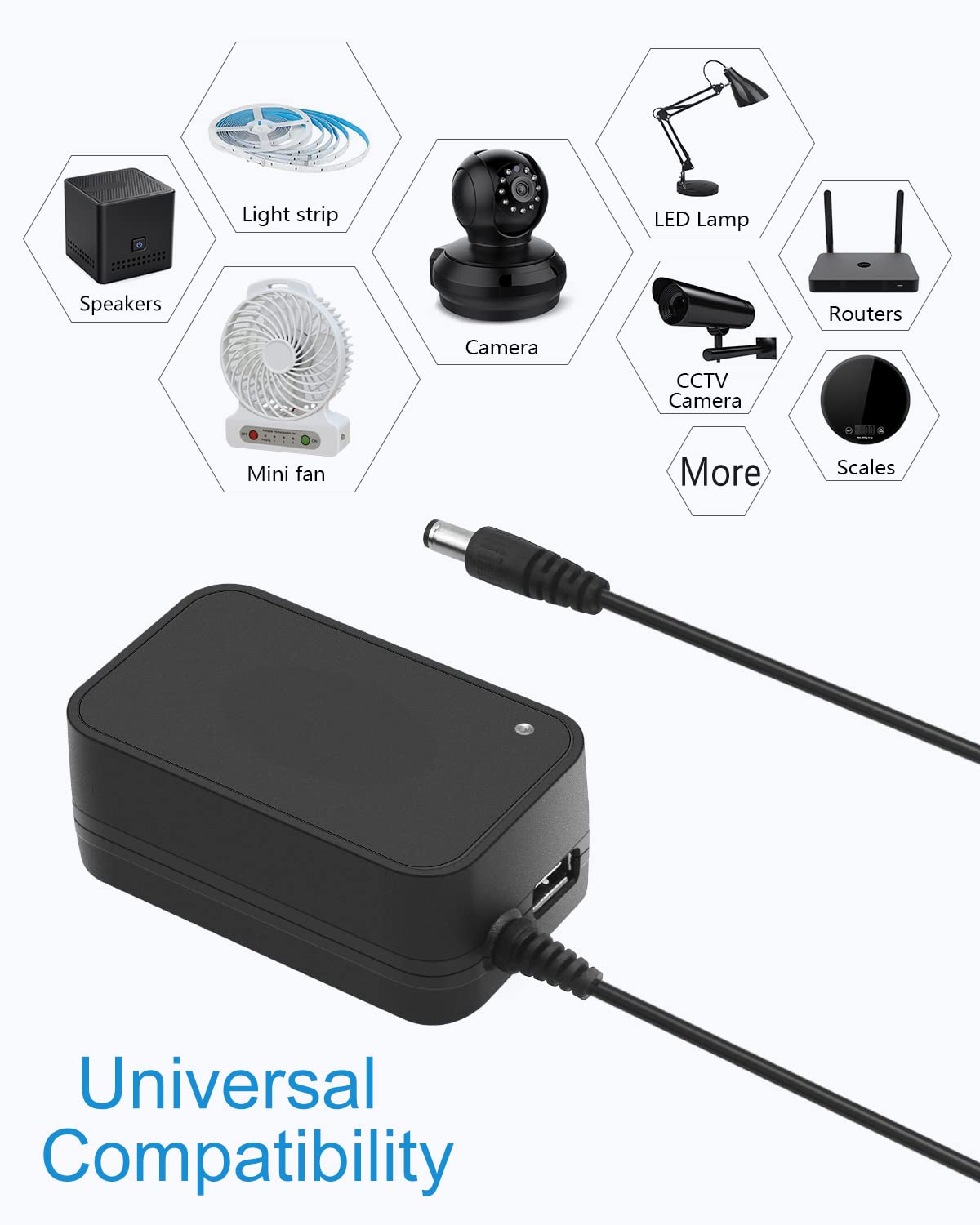 ALITOVE 30W Universal AC to DC Power Supply Adapter 3V to 12V Adjustable with 14Adapter Tips & USB Port for Household Electronics Routers 2.5A Max