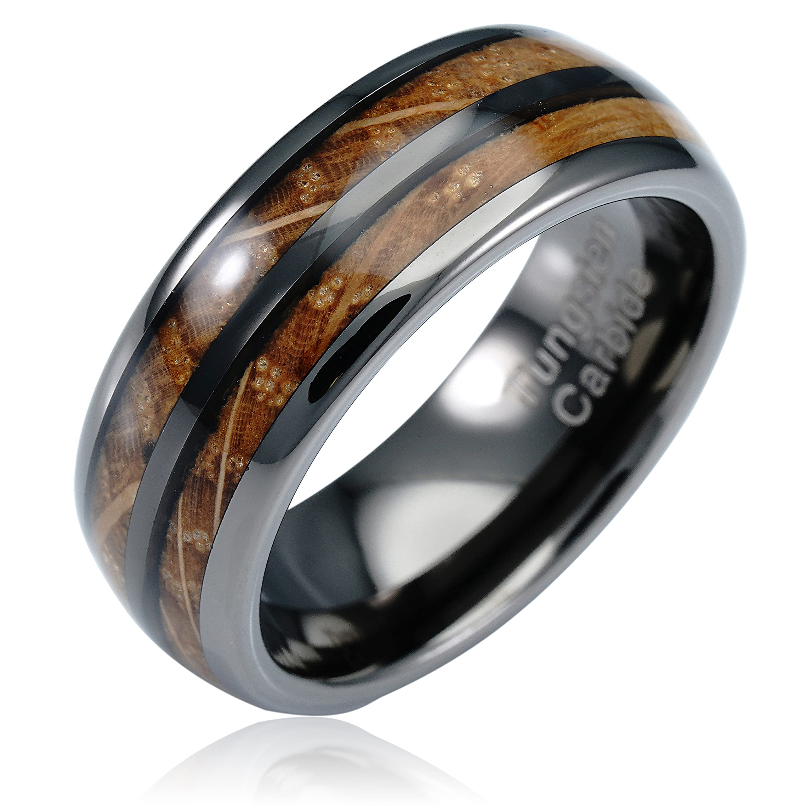 100S JEWELRY Gunmetal Gray Tungsten Rings For Men whiskey barrel Wood grain Inlay wooden Wedding Promise Engagement Band Size 6-16 (Gunmetal Gray, 10.5)