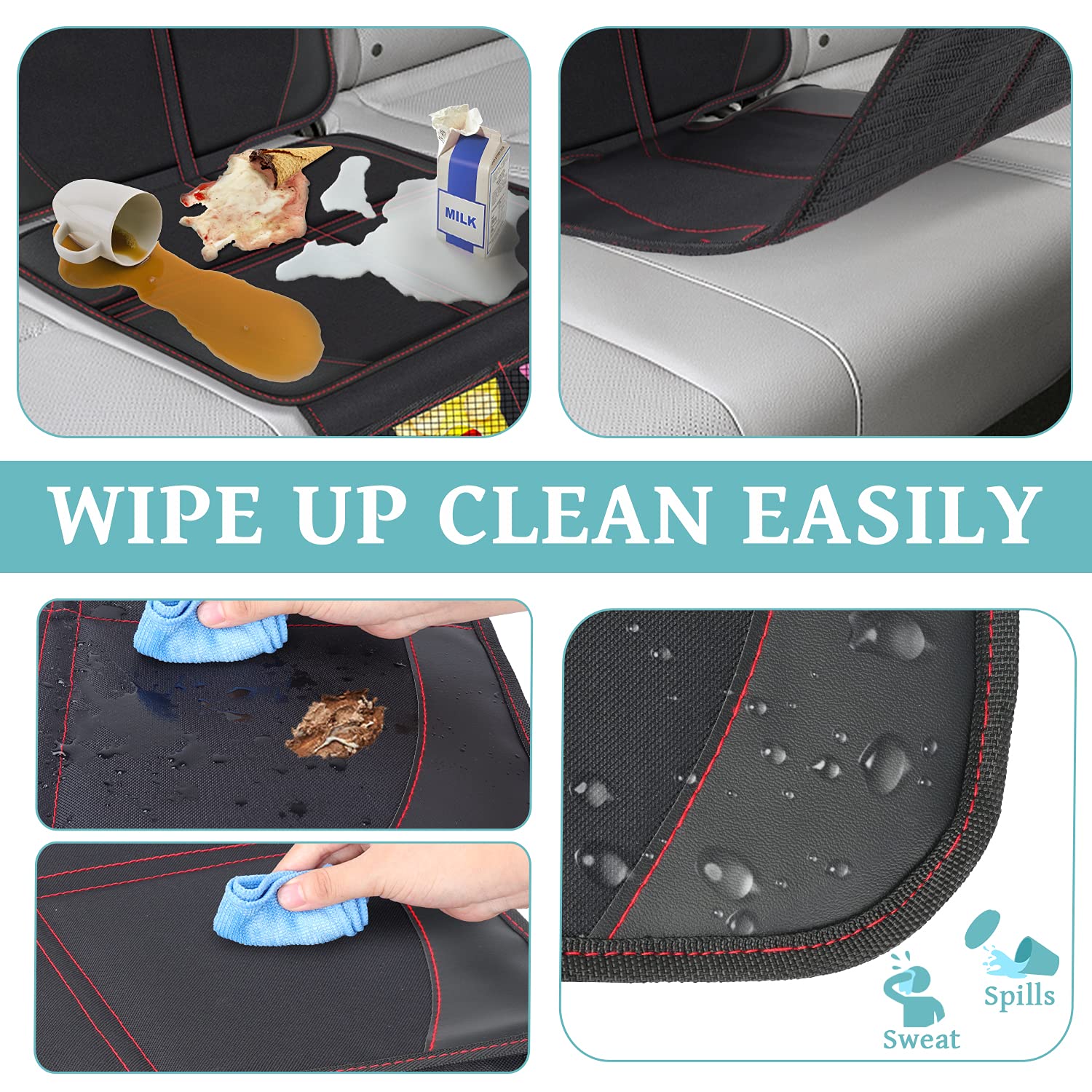 DOVODA Car Seat Protector, 2 Pack Large Auto Seat Protectors Protect Child Seats with Mesh Pocket, Thickest Padding Pat Durable, Waterproof 600D Fabric, Child Car Seat Cover for SUV Sedan Truck