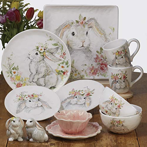 Certified International Sweet Bunny 2-Tier Server with Metal Rack, 7" & 9" Diameters, Multicolored