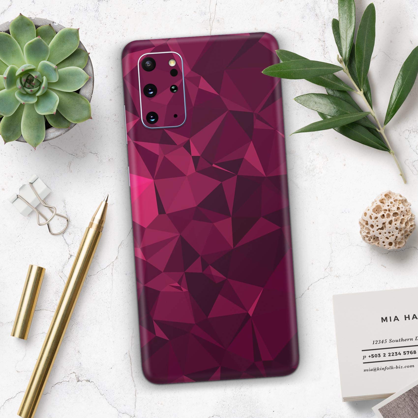DesignSkinz Pink and Red Geometric Triangles Protective Vinyl Decal Wrap Skin Cover Compatible with The Samsung Galaxy S20 (Screen Trim & Back Glass Skin)