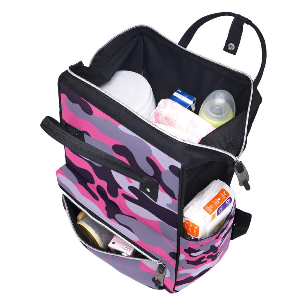 Pink Grey Camouflage Pattern Diaper Tote Bags Mummy Backpack Large Capacity Nappy Bag Nursing Traveling Bag for Baby Care