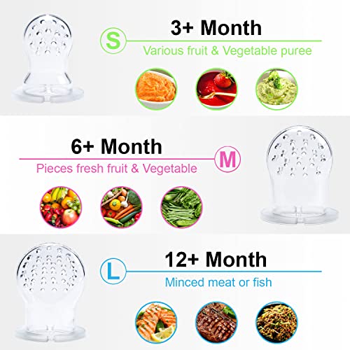 Baby Fruit Feeder Pacifier - 3 Pack | 2 Frozen Fruit Teething Pacifier & 1 Baby Food Spoon Feeder | Baby Silicone Feeder Pacifier | Teething Feeder, Baby Food Feeder Fruit Pacifier (Pink)