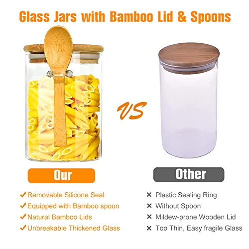 2 Pack Airtight Glass Jars with Bamboo Lid & Spoons, 19 Oz/540ML Glass Food Storage Containers Overnight Oats Containers with Lids, Decorative Kitchen Jars for Sugar, Storage,Cookie, Candy, Tea.