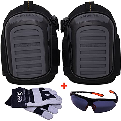 CARIB GEAR PRO Gel Knee Pads For Men and Women Work Construction | Heavy Duty Comfortable Anti-Slip Pad For Tiling, Cleaning Flooring Roofing and Gardening | Extra Gel and Cushion Support